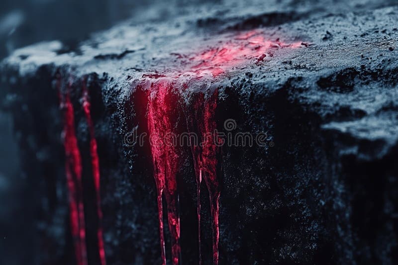 Red Liquid Dripping from Dark Rock Surface Stock Illustration ...