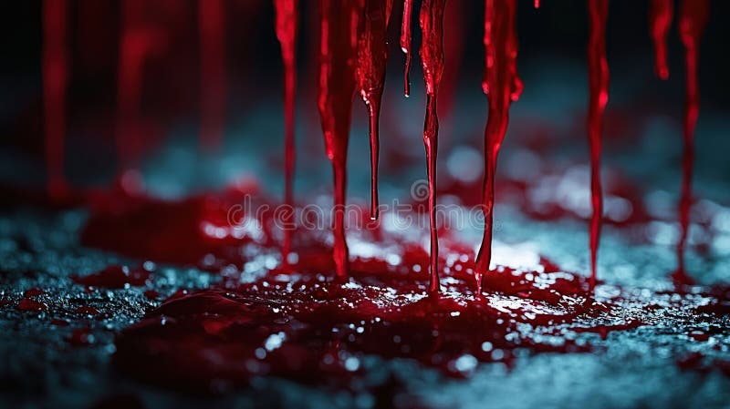 Red Liquid Dripping Onto a Dark Surface, Creating a Pool of Crimson ...