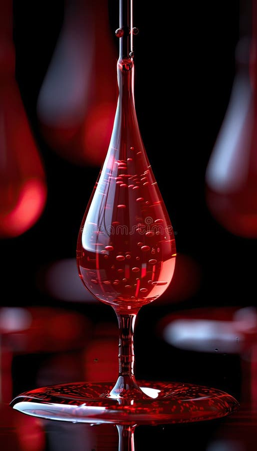 A Red Liquid Drop is Slowly Falling into a Glass on a Table Stock Photo ...