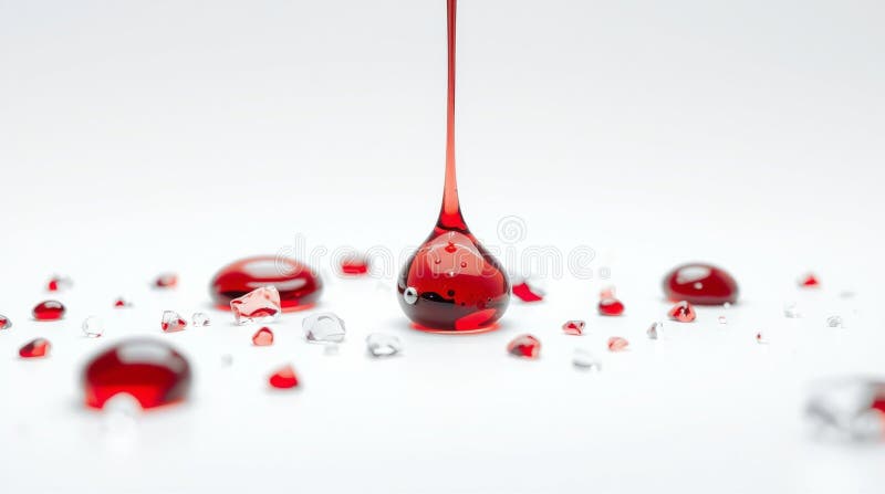 Red Liquid Droplets Falling Onto a White Surface, Creating a Visually ...
