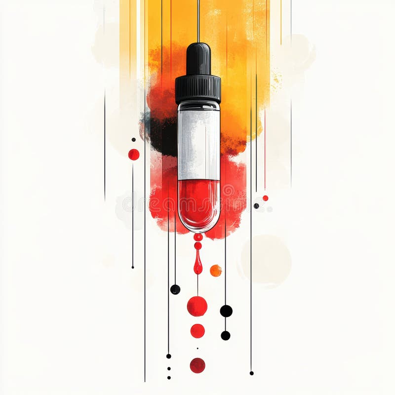 Red Liquid Dropper Bottle with Abstract Paint Drip Background Stock ...