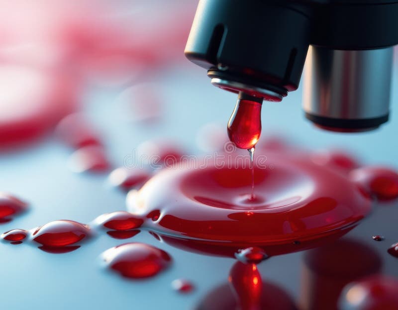 Red Liquid Dropping from Microscope - Science Experiment Closeup Stock ...