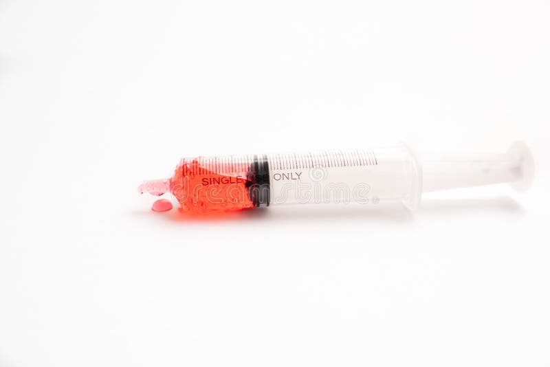 Medical Syringe Filled With Red Liquid Stock Image - Image of closeup ...