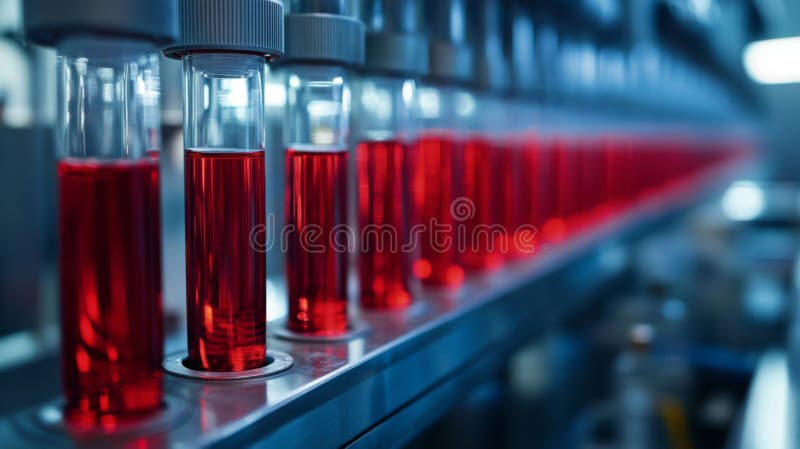 Red Liquid Filled Test Tubes in a Row Stock Illustration - Illustration ...