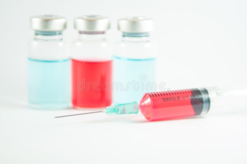 Red Liquid in Injection Syringe and Vials Stock Photo - Image of health ...
