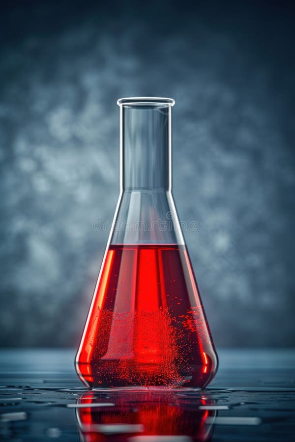 Red Liquid in Laboratory Flask on Reflective Surface. Generative Ai ...