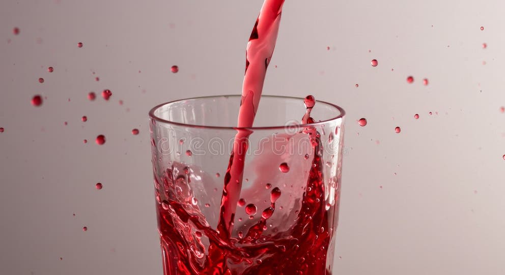 Red Liquid Pouring into a Clear Glass with Splashes Stock Illustration ...