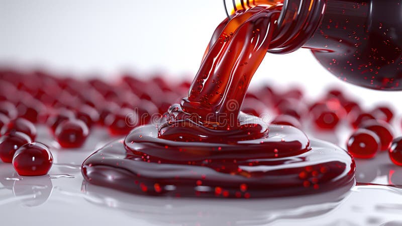 Red Liquid Pouring Onto Red Spheres Stock Illustration - Illustration ...