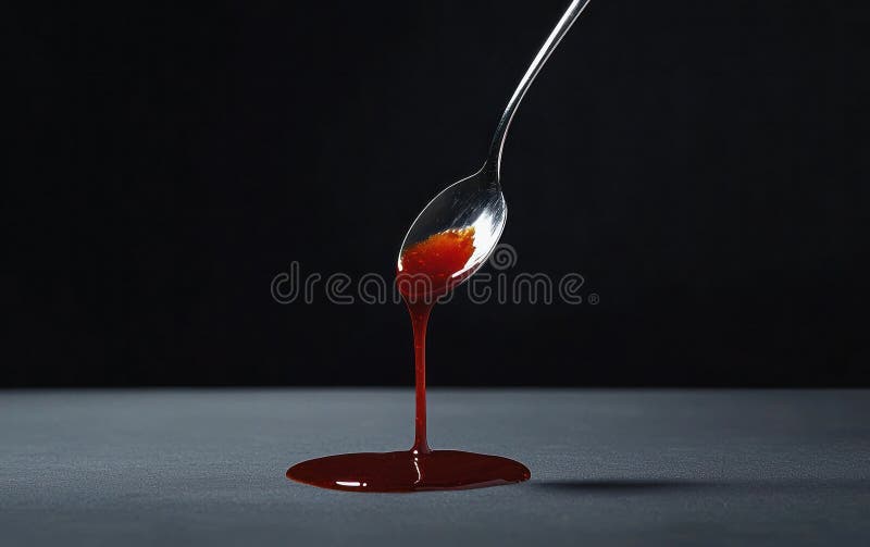 Red Liquid Pouring from Spoon Onto Dark Surface Stock Illustration ...