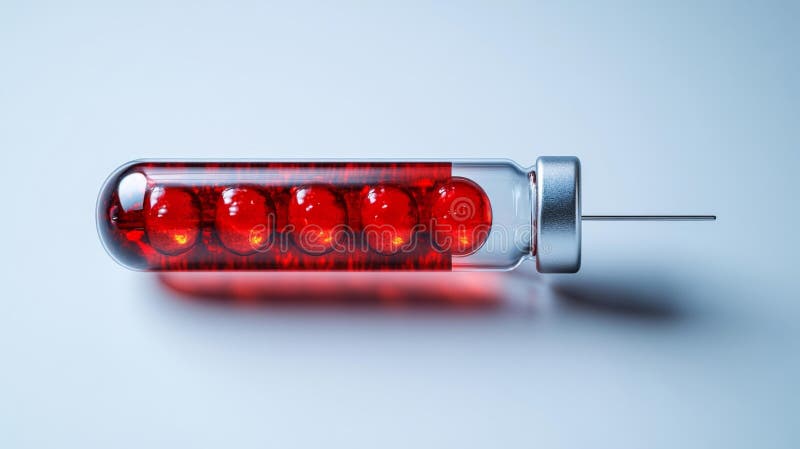 Red Liquid with Spheres Inside a Syringe-like Container Stock ...