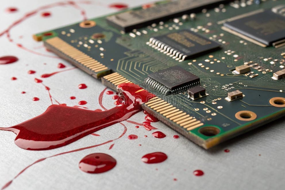 Red Liquid Spilled on a Damaged Circuit Board - Generated by Ai Stock ...