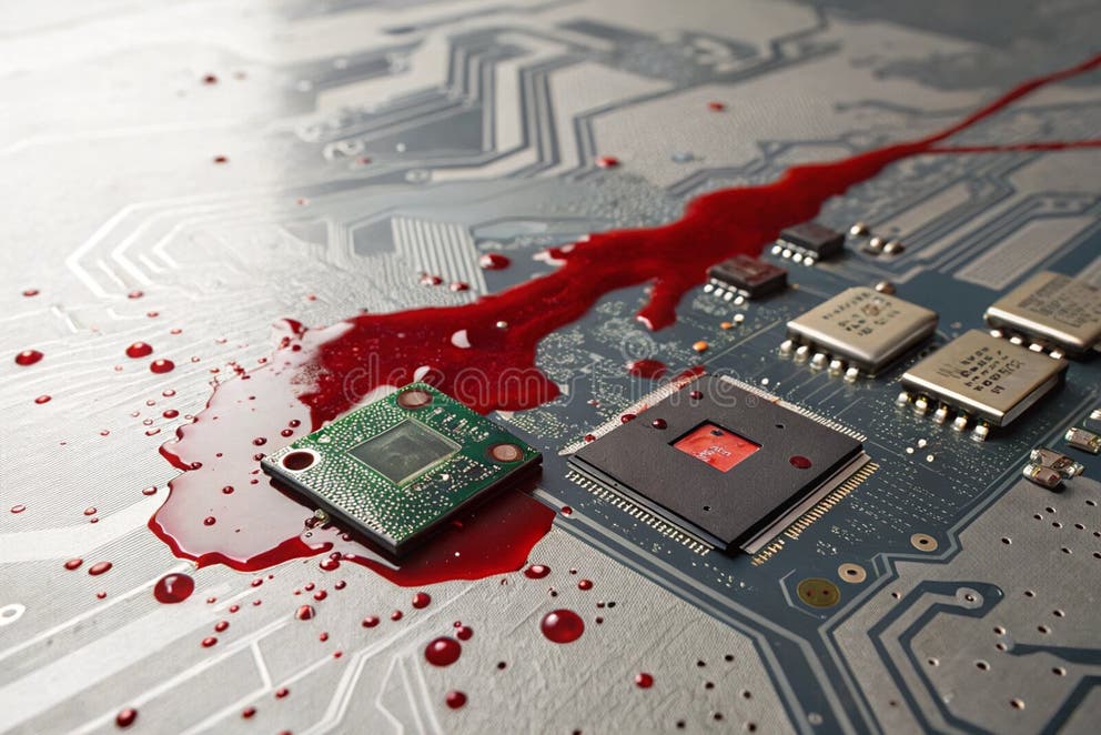 Red Liquid Spilled on a Damaged Circuit Board - Generated by Ai Stock ...
