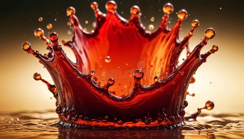 Red Liquid Splash in Crown Shape on Reflective Surface Stock ...