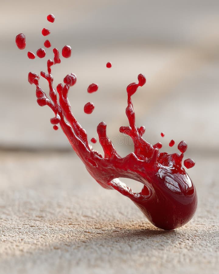 Red Liquid Splash on Light Brown Surface Stock Illustration ...