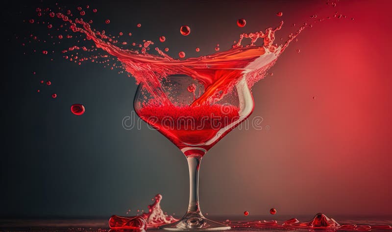 A Red Liquid Splashing into a Wine Glass on a Table Stock Illustration ...