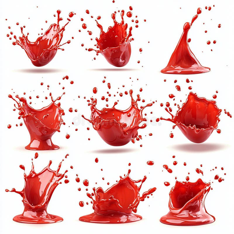Red Liquid Splats Dynamic Splashes Paint Droplets Set Isolated ...