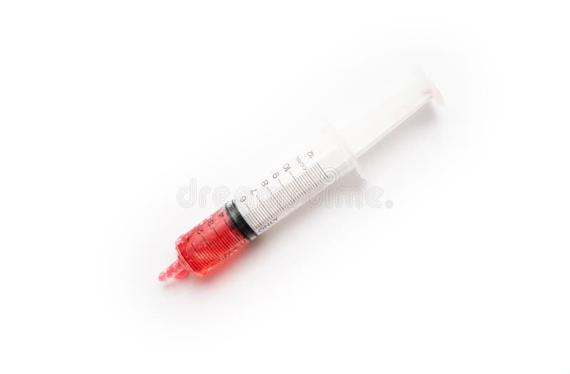 Red Liquid in Syringe Isolated on White Stock Image - Image of medical ...