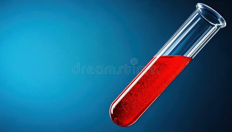 Red Liquid in Test Tube with Blue Background Showcasing Scientific ...