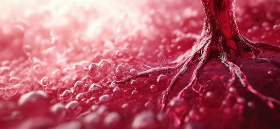 Red Liquid with Tree Roots and Bubbles Creating an Abstract Organic ...
