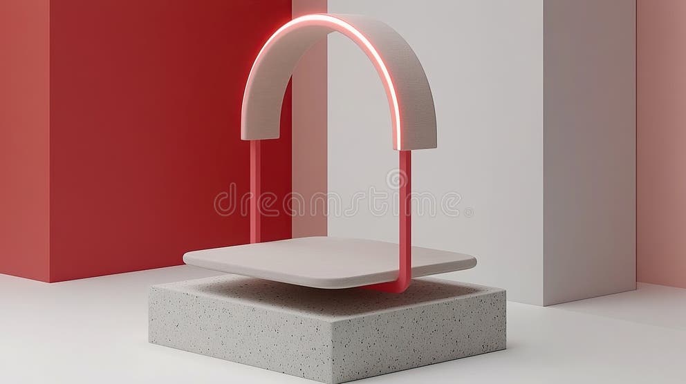 Red-lit Arch Display Stand, Minimalist Studio Stock Illustration ...