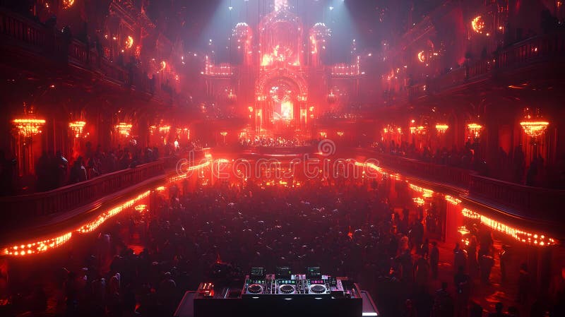 Red Lit Concert Hall Crowd stock illustration. Illustration of digital ...