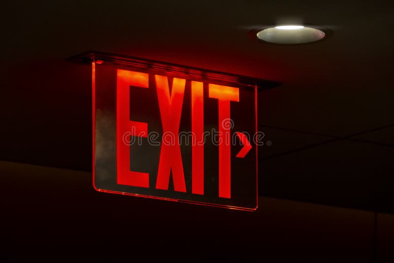 A red lit exit sign stock photo. Image of hallway, illuminated - 117941748