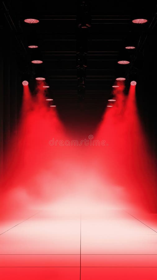 Red Lit Runway Stage with Dramatic Spotlighting in a Dark Room Stock ...