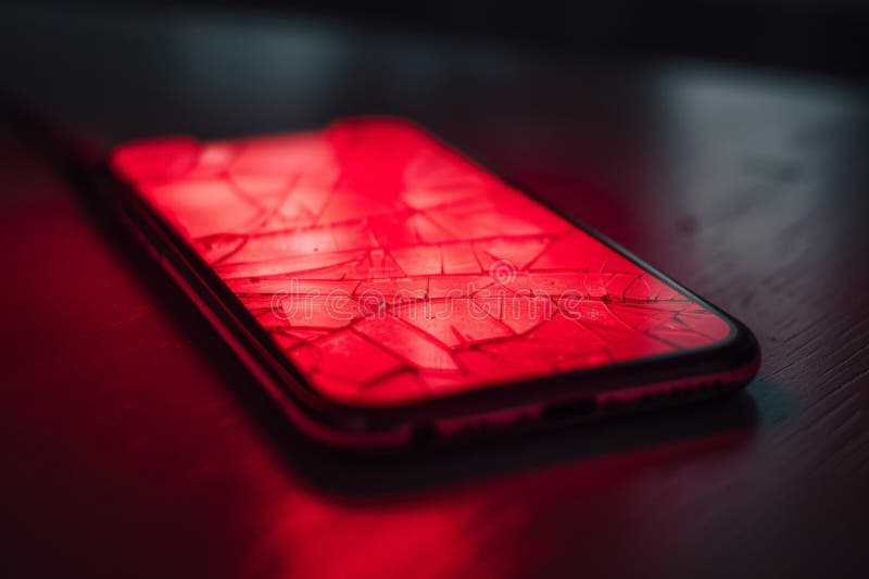 Red Lit Smartphone with Broken Screen Stock Illustration - Illustration ...