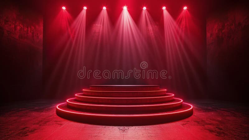 Red-Lit Stage with Steps stock photo. Image of lighting - 313445686