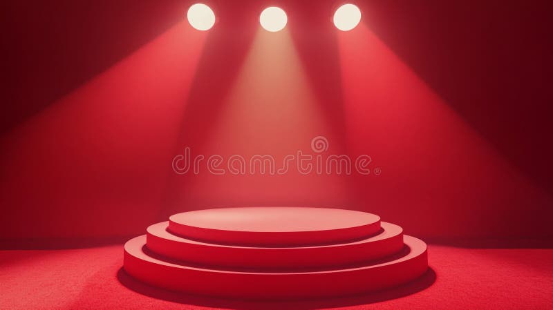 Red-lit Stage with Three Spotlights and Circular Elevated Platform ...