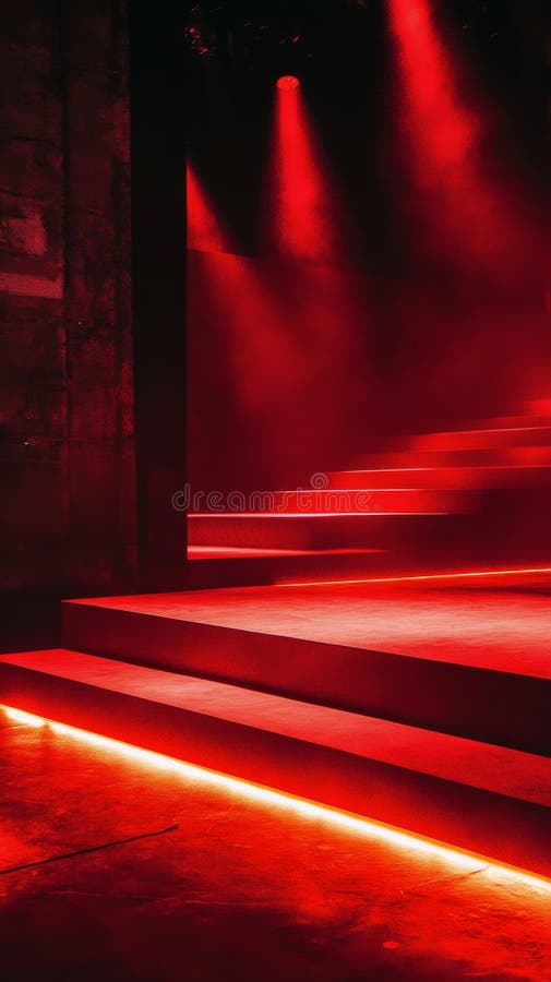 Red Lit Staircase Creates Dramatic Atmosphere Performance Venue Evening ...