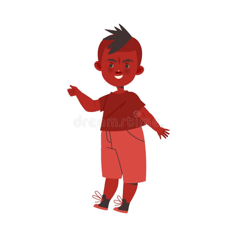 Red Little Boy Aggressor Abusing and Insulting Weak Vector Illustration ...