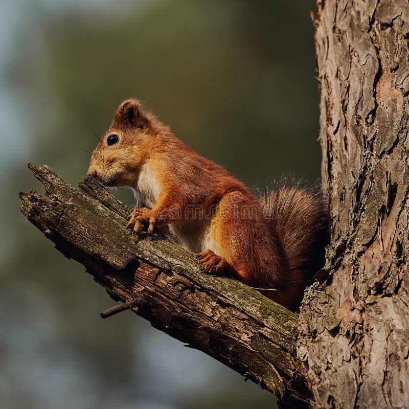 Portrait of a Small Red Forest Squirrel on a Tree Branch. Stock Photo ...
