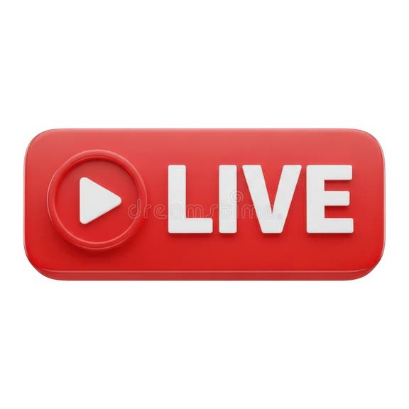 Red Live Stream Button with Play Icon Stock Image - Image of render ...