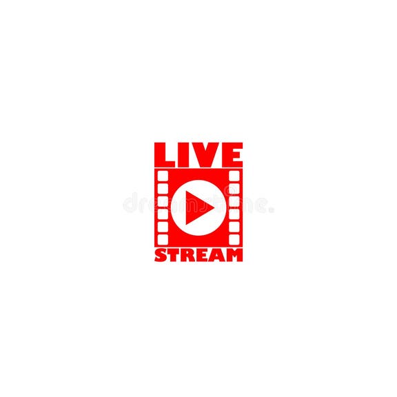 Red Live Stream Logo Flat Style with Play Button Isolated on White ...