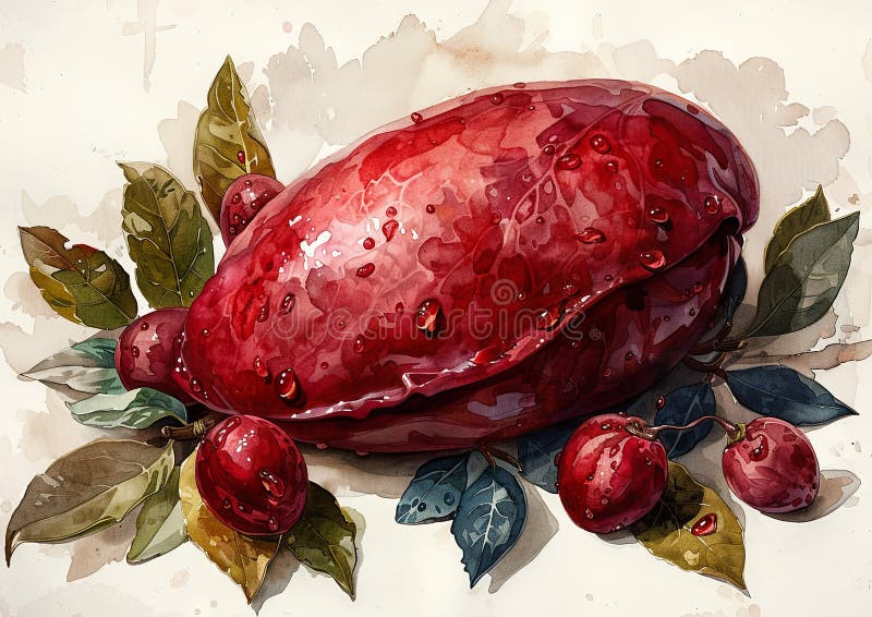 A Red Liver with Some Leaves on it, in the Style of Realistic Human ...