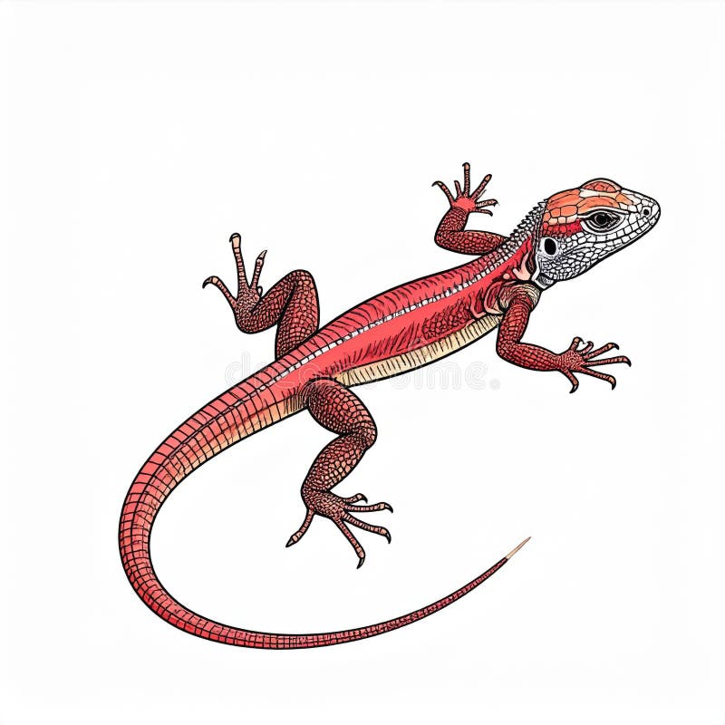 Red Lizard Detailed Drawing on White Background Stock Image ...