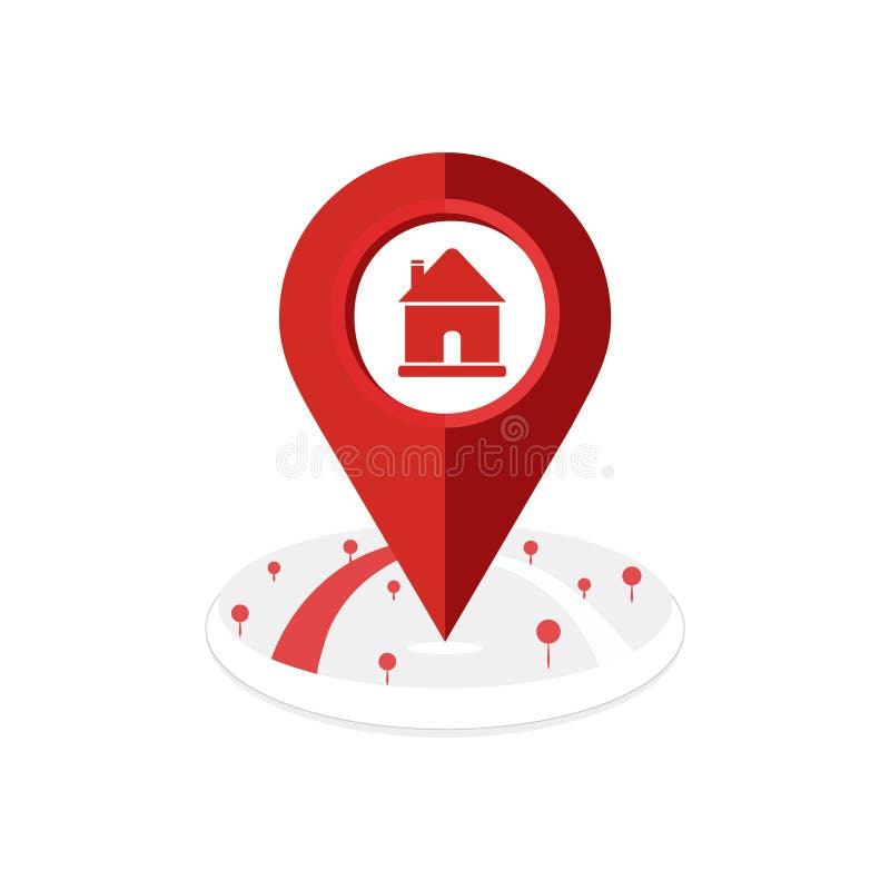 Red Location Icon with Pin Pointer on Round Map Home Icon Stock Vector ...