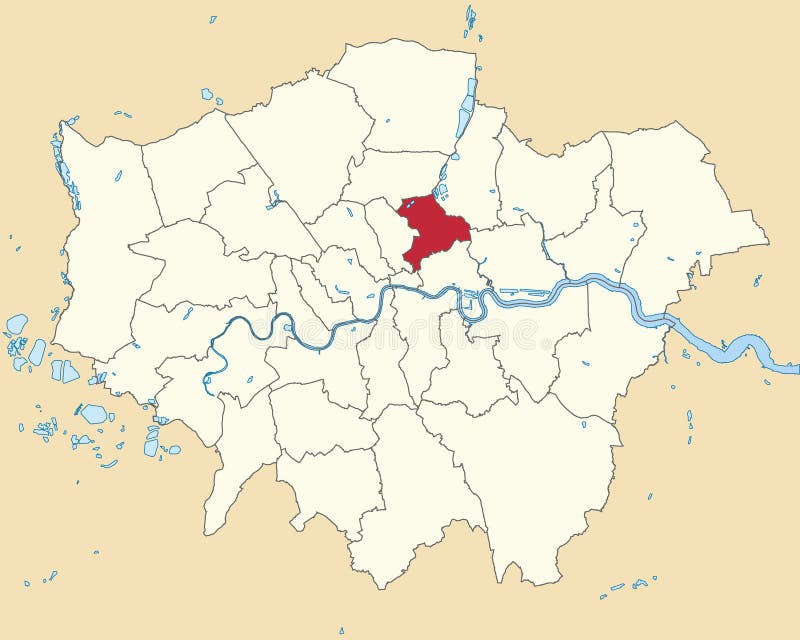 Red Location Map of the BOROUGH of HACKNEY, LONDON Stock Vector ...