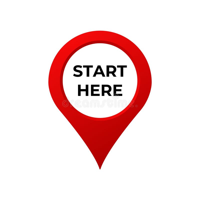 Red Location Marker Icon with Start Here Text Inside a White Circle ...