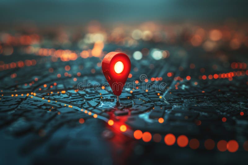 Red Location Marker on Map Over City Background. Stock Image - Image of ...