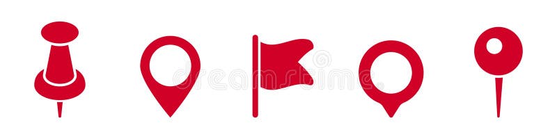 Red Location Markers and Flags with Varied Pointed Shapes for Maps and ...