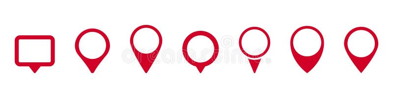 Red Location Markers in Various Designs Indicating Geographical Points ...