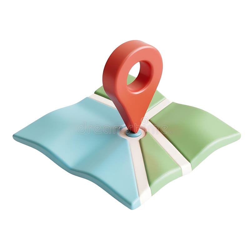 Red Location Pin on a Colorful 3D Map for Navigation Stock Illustration ...