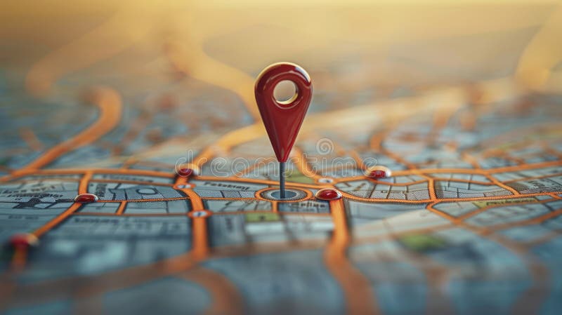 Red Location Pin on a Detailed City Map. Stock Image - Image of ...