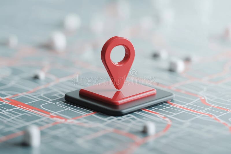 Red Location Pin on a Digital Map. Navigation Geolocation Concept Stock ...