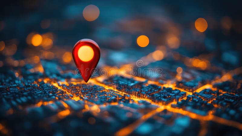 Red Location Pin on Glowing Night City Map Stock Photo - Image of ...