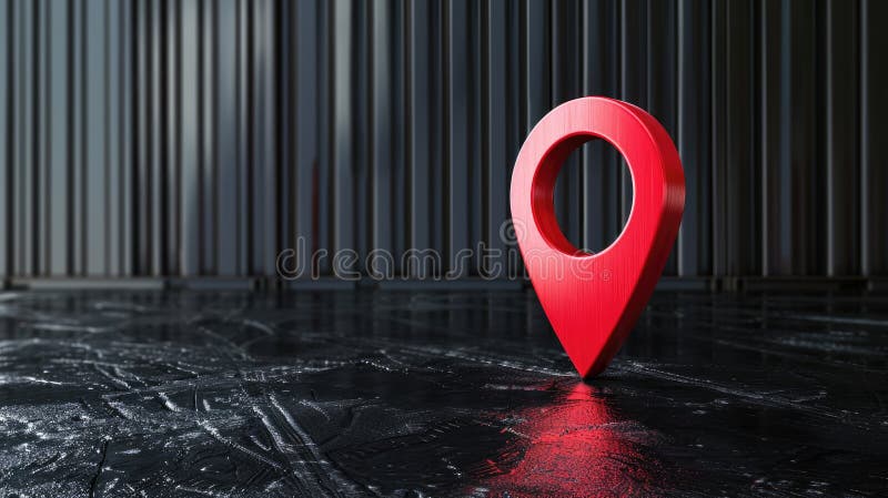 Red Location Pin Icon on Background of Cargo Containers, Container Ship ...