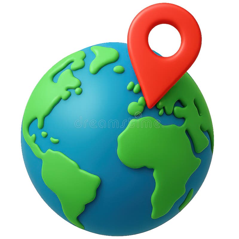 A Red Location Pin Icon Prominently Placed on a Stylized 3D Globe ...