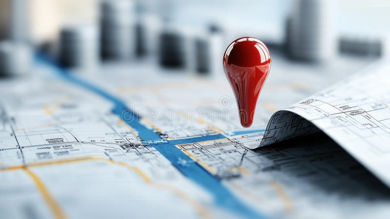Red Pin Pointing Location on Folded Map Stock Illustration - Illustration of location, planning ...